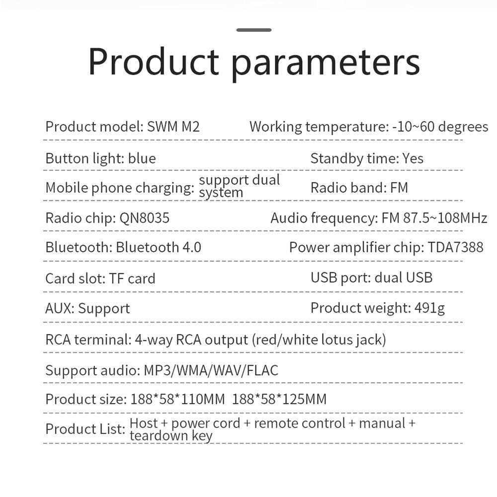 SWM M2 Car Radio Stereo Bluetooth AUX Input Head Unit Receiver (No Box ...