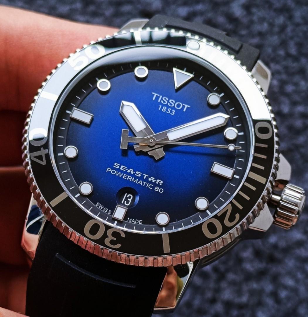Tissot Seastar 1853 Blue Automatic Powermatic 80 Divers Watch, Men's ...