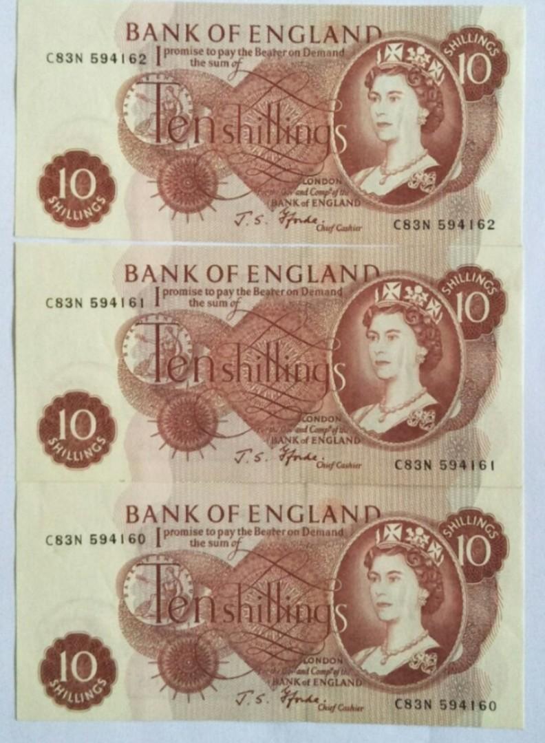 UK running number vintage 10 shilling notes queen elizabeth ii qeii 60s ...