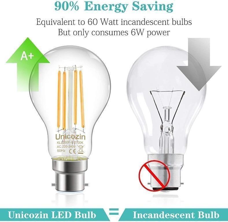 Unicozin LED B22 Bayonet Cap Light Bulbs, 6W 800LM, 60W Incandescent ...