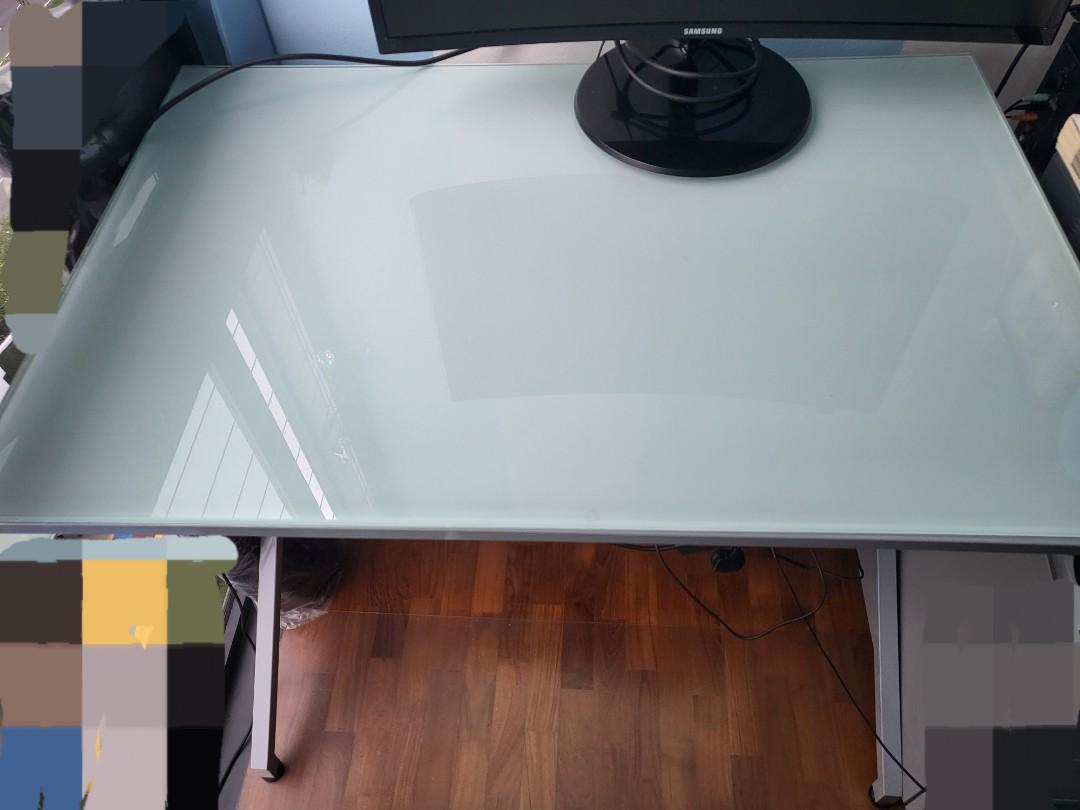 Vhive tempered glass study table, Furniture & Home Living, Furniture ...