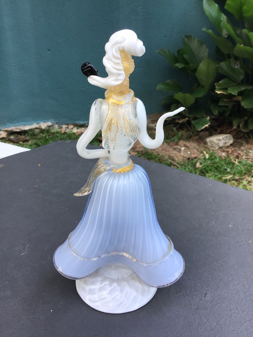 Vintage 1950’s Murano Venetian Glass White Gold Powder Courtesan ...