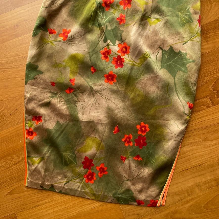 Vintage 1980s Sage Green Orange Floral Cheongsam Qipao Dress, Women's ...