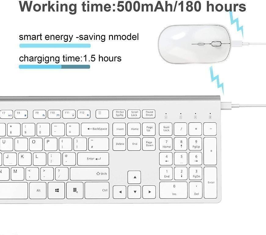 Wireless Keyboard and Mouse,J JOYACCESS Rechargeable Wireless Keyboard Mouse Combo with 500mAh ...