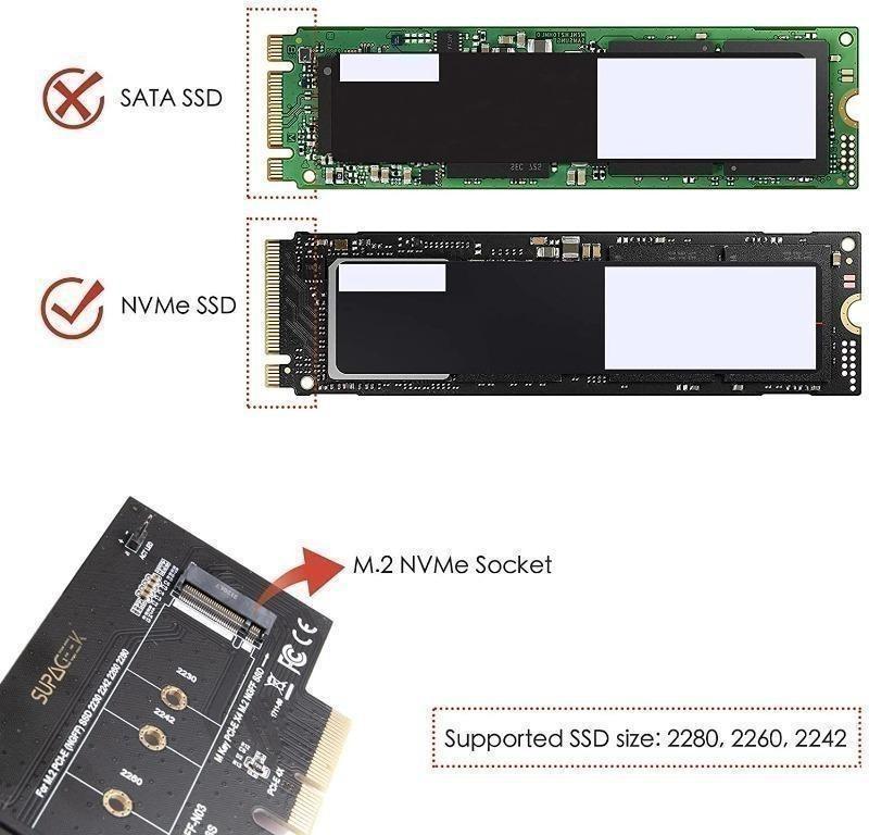 X02 SupaGeek M.2 NVMe SSD to PCIe x4 Adapter Card, Supports M-Key M2 ...