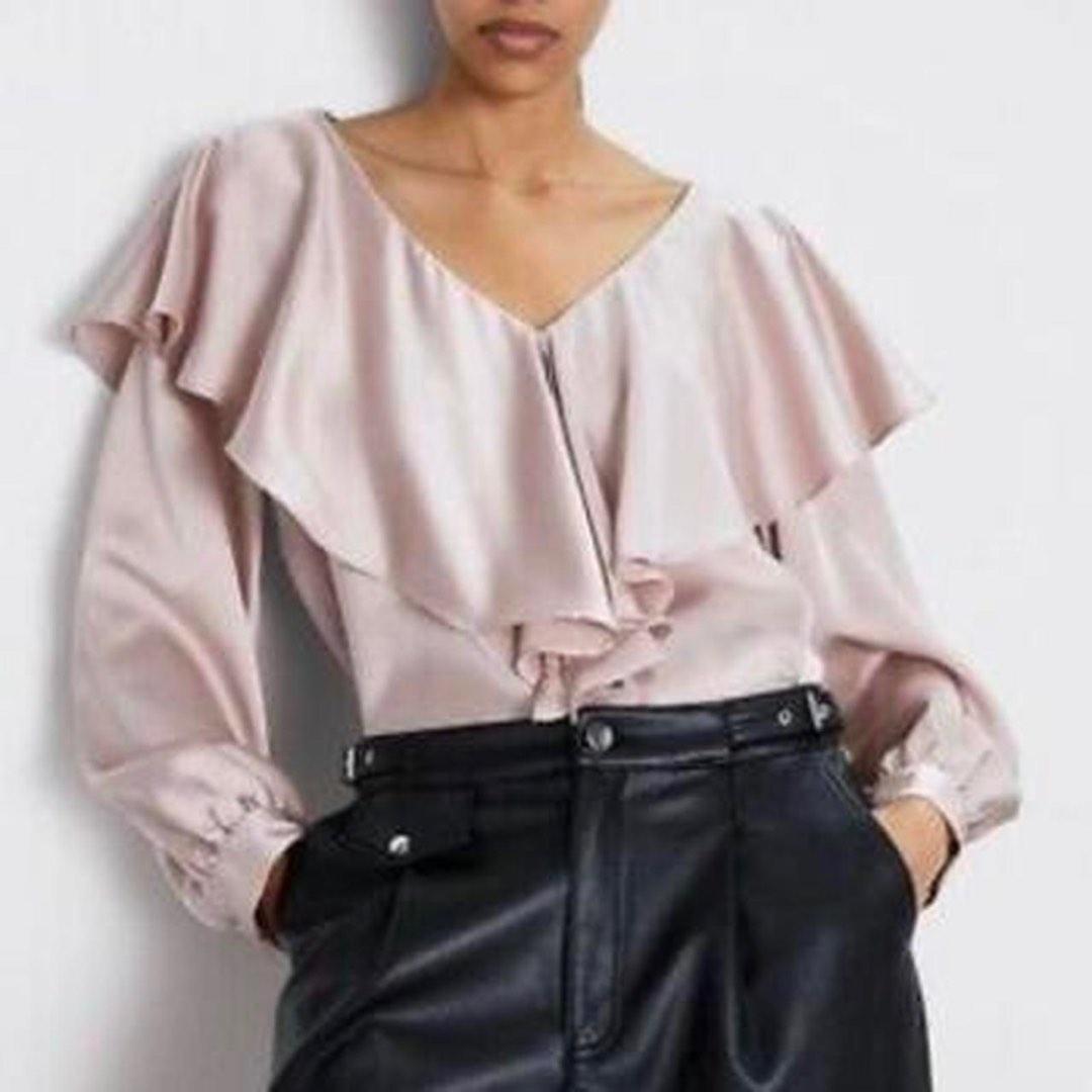 Zara Pink Satin Blouse, Women's Fashion, Tops, Blouses on Carousell