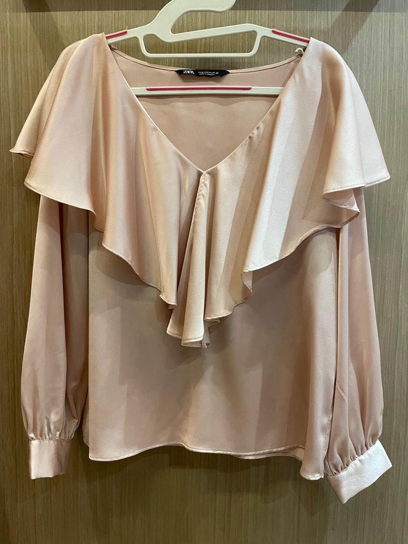 Zara Pink Satin Blouse, Women's Fashion, Tops, Blouses on Carousell