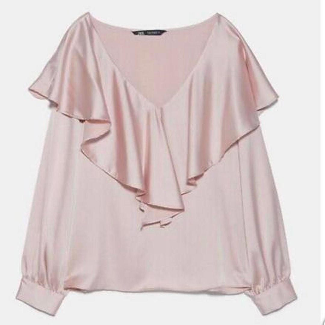 Zara Pink Satin Blouse, Women's Fashion, Tops, Blouses on Carousell