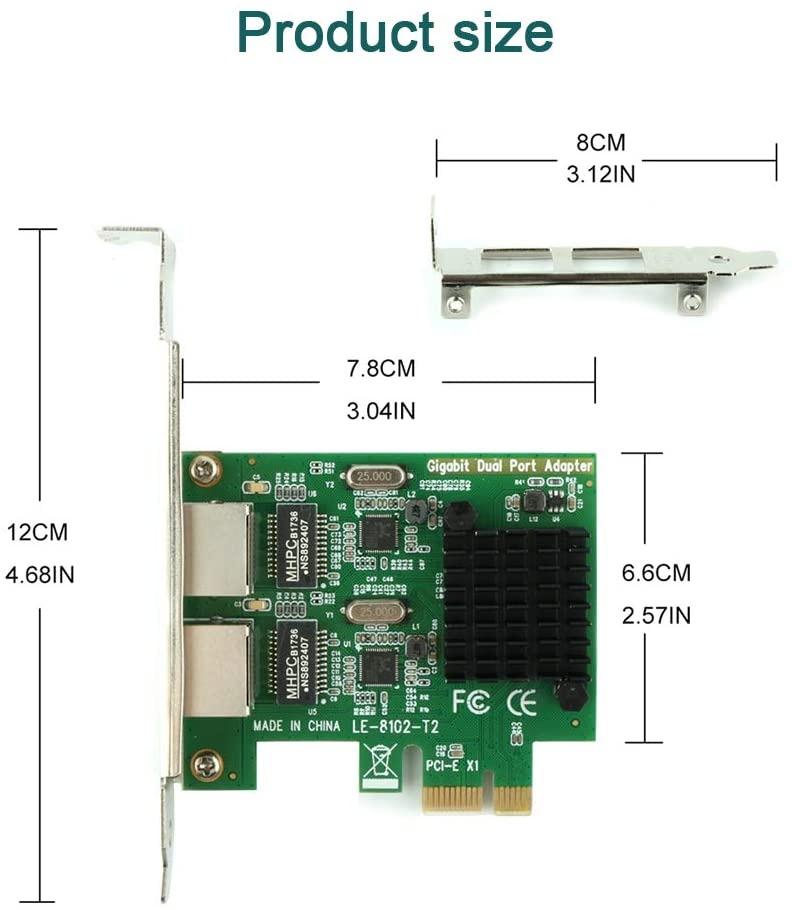 "Ziyituod Gigabit Ethernet Card, Dual Port PCI-E Network Interface Card (NIC), PCI Express LAN ...