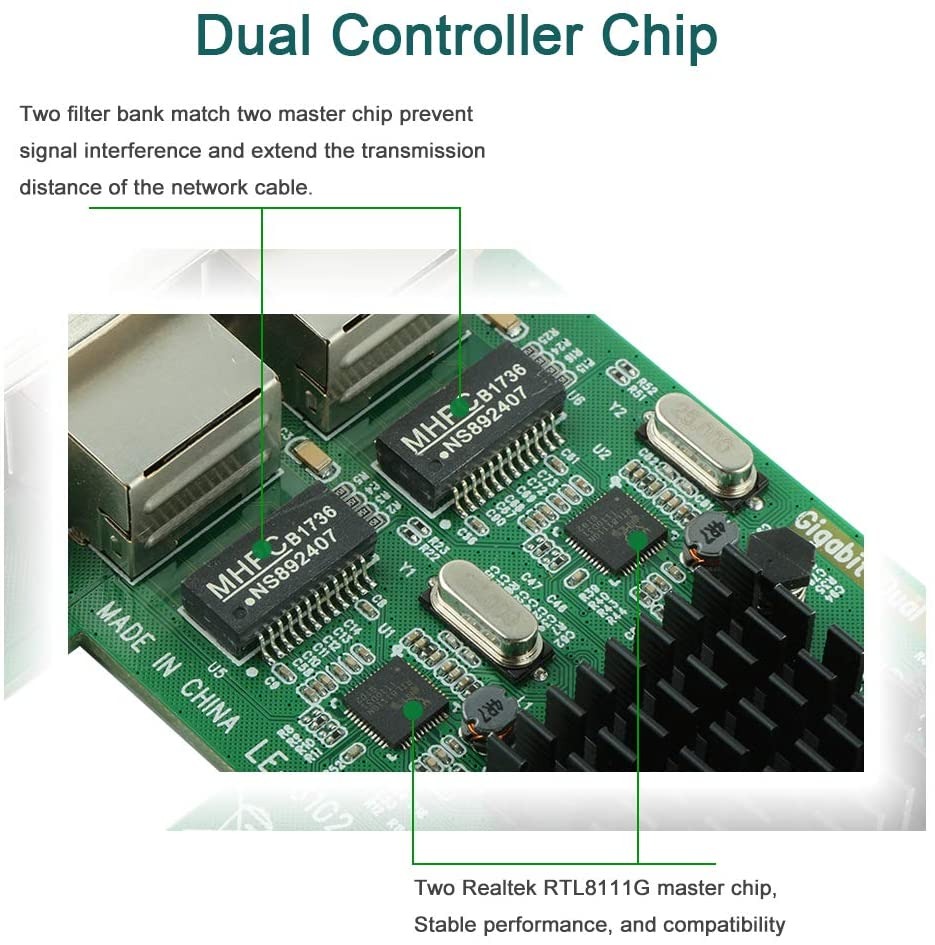 "Ziyituod Gigabit Ethernet Card, Dual Port PCI-E Network Interface Card (NIC), PCI Express LAN ...