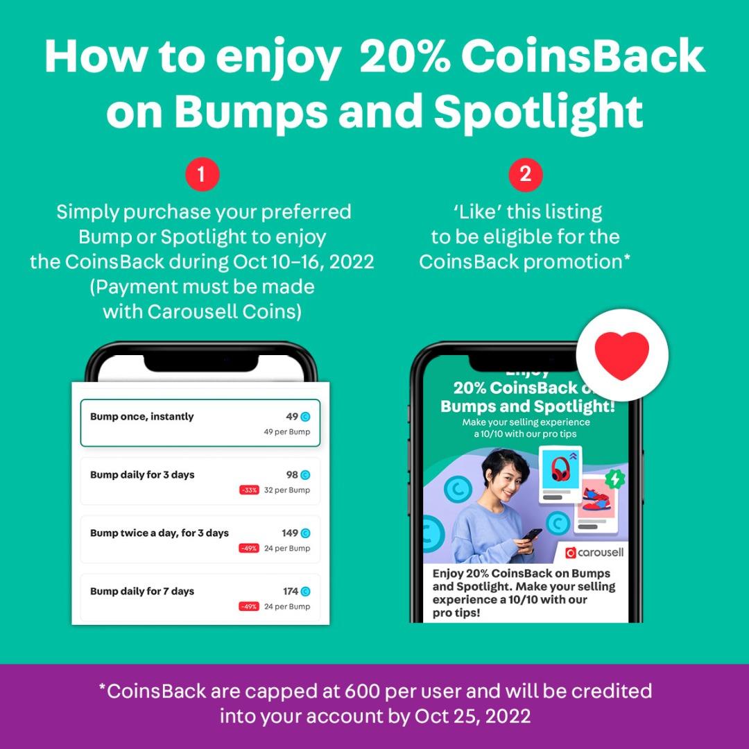 20% CoinsBack on Bumps & Spotlight, Announcements on Carousell