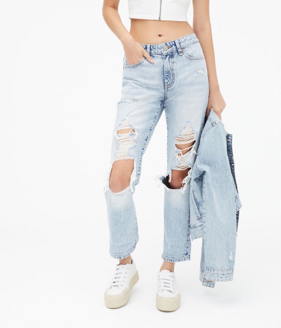 Aeropostale straight cut low rise boyfriend jeans - light blue, Women's ...