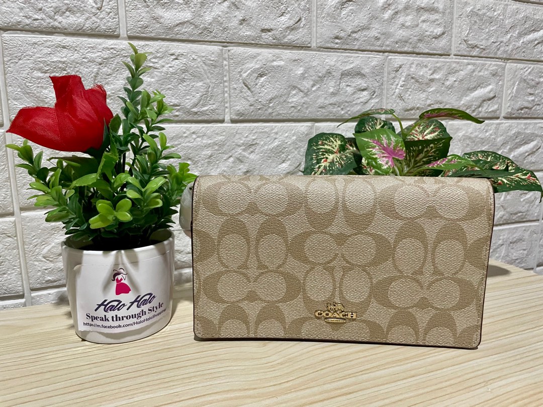 Anna Foldover Crossbody Clutch In Signature Canvas Faded Blush, Luxury ...