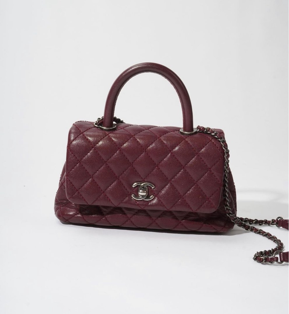 Authentic Chanel Coco Handle Mini in Burgundy, Luxury, Bags & Wallets ...