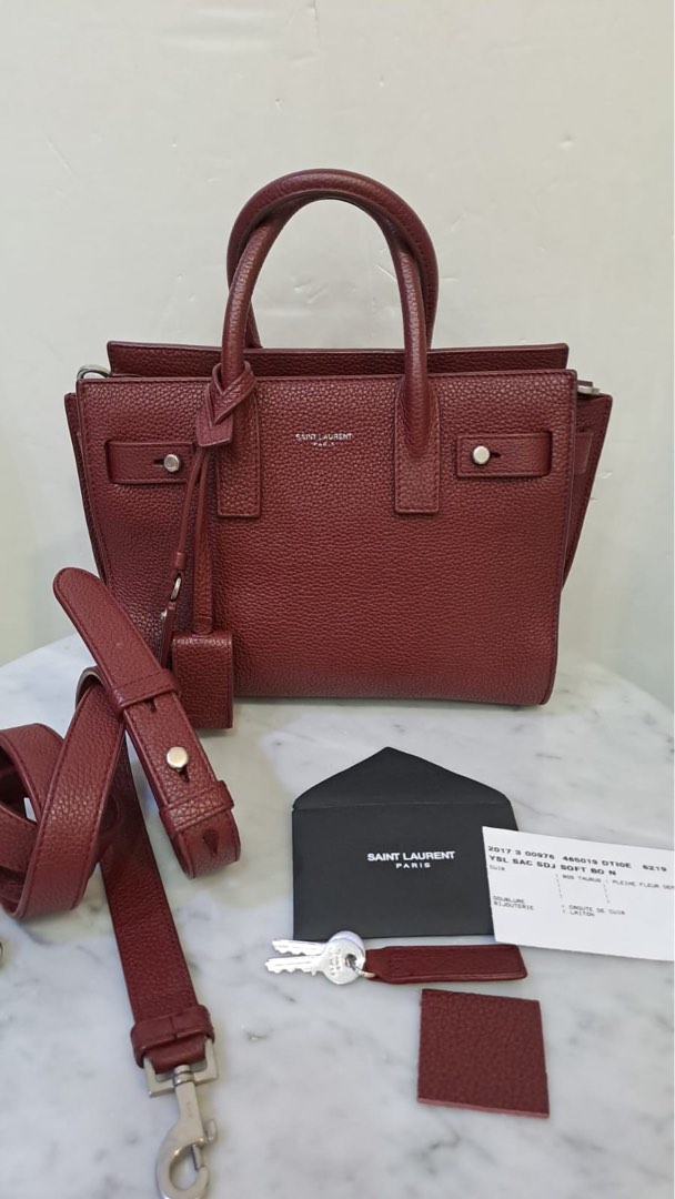 Authentic YSL SDJ NANO 22x15x10 RED MAROON #2017 strap keylock booklet ...