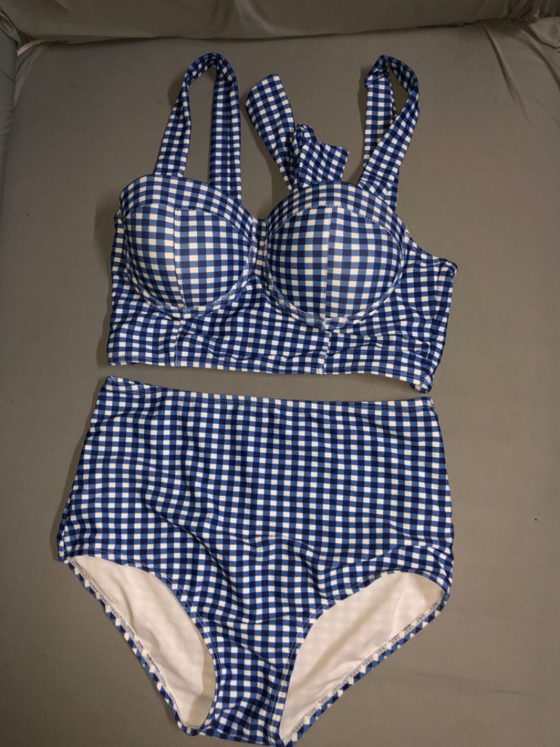 Blue Checkered Swimsuit, Women's Fashion, Swimwear, Bikinis & Swimsuits ...