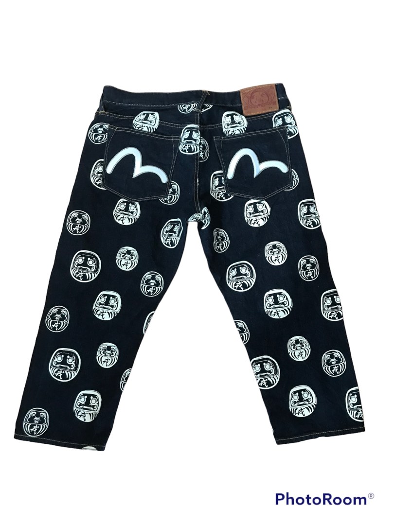 EVISU CROPPED DENIM PANTS, Men's Fashion, Bottoms, Jeans on Carousell