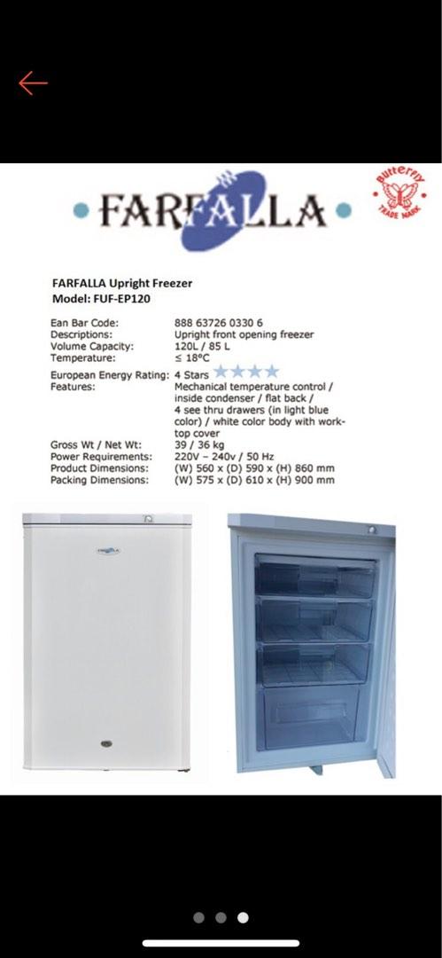 Farfalla freezer 120l upright freezer, TV & Home Appliances, Kitchen ...
