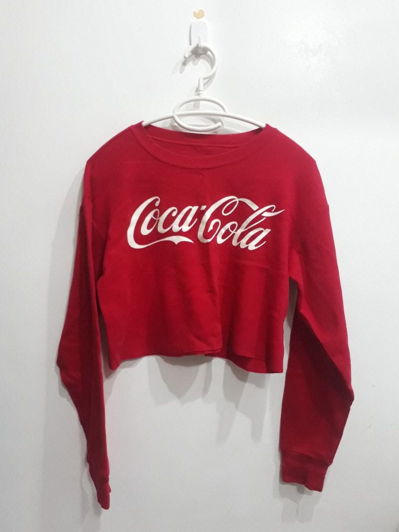 FOREVER 21 COCA COLA RED LONG SLEEVE CROP TOP, Women's Fashion, Tops ...