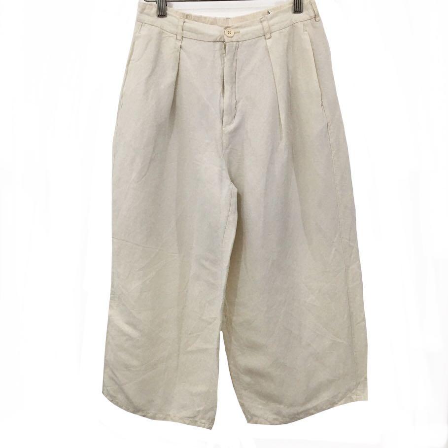 GU by Uniqlo Linen Rayon Blend Wide Leg Cropped Pants, Women's Fashion ...