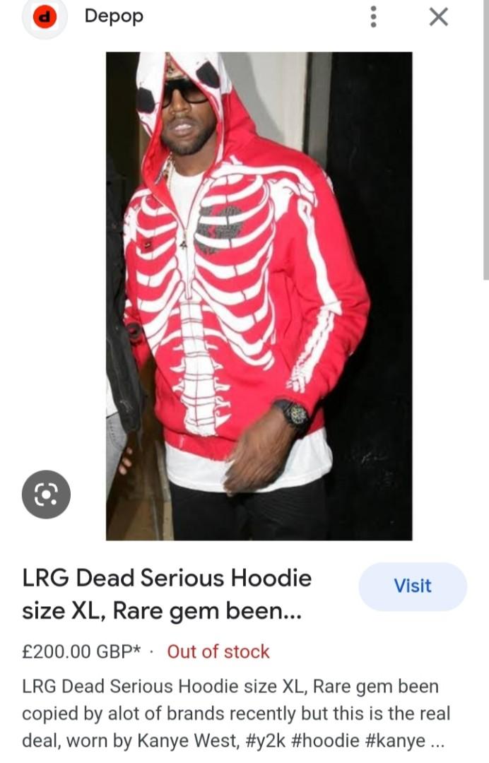 Kanye west LRG dead serious 2006 skeleton full zip hoodie jacket, Men's ...