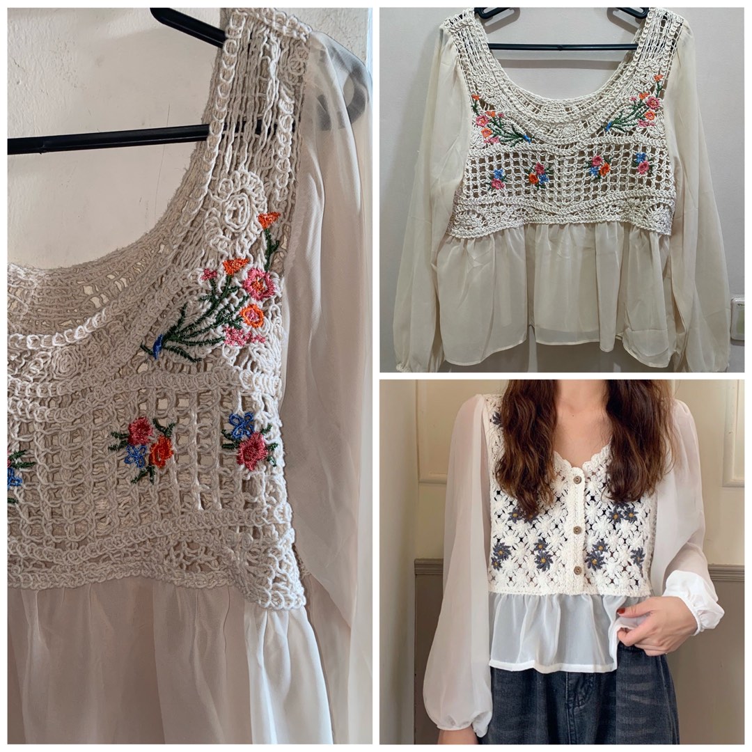 Korean crochet top, Women's Fashion, Tops, Blouses on Carousell