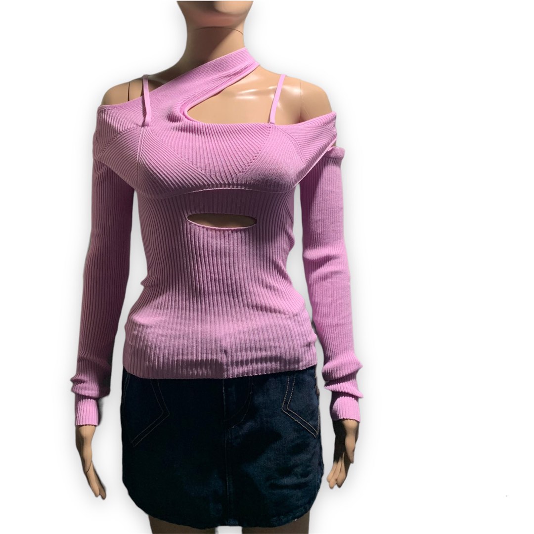 #11nov Korean knitted cutout blouse, Women's Fashion, Tops, Blouses on ...