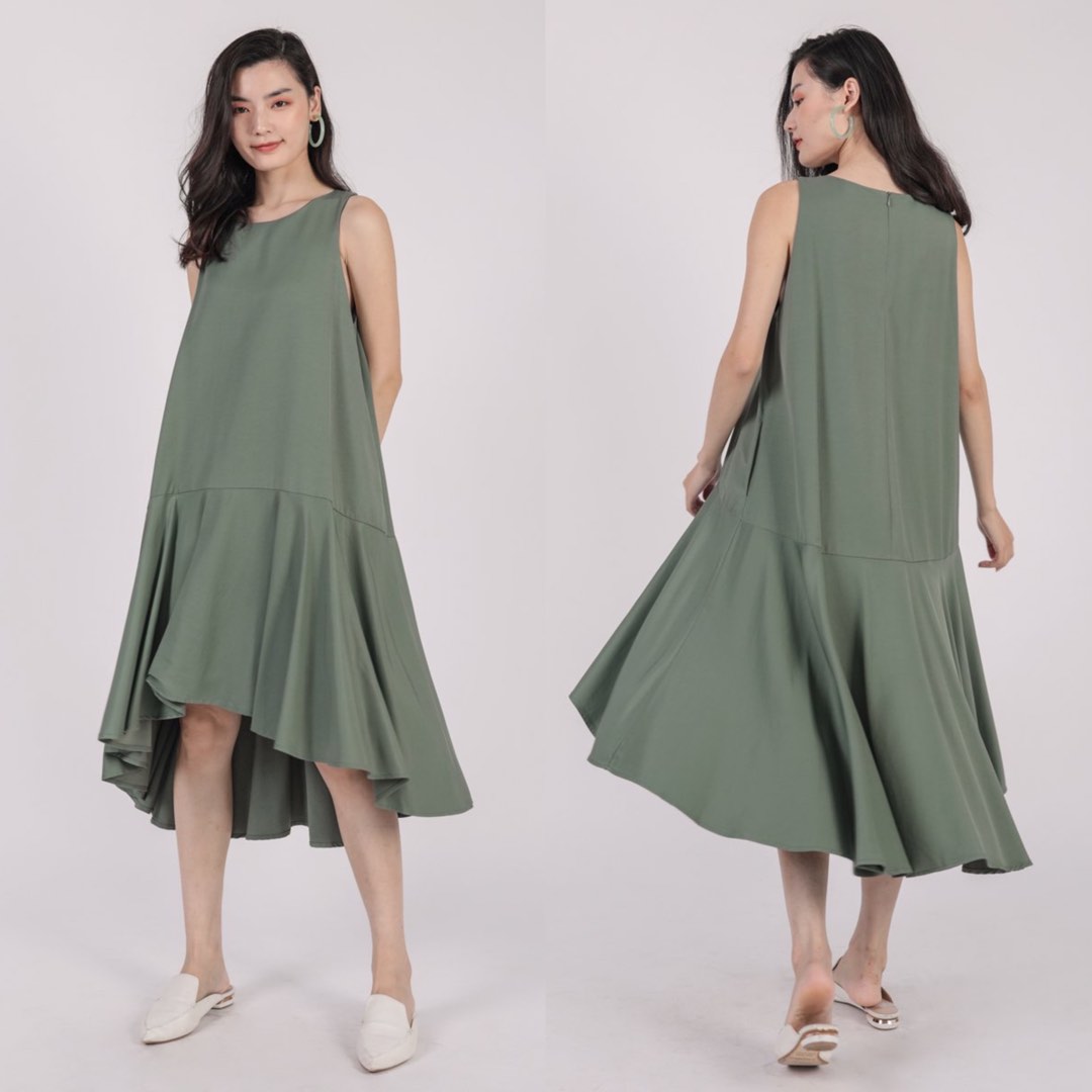 (M) TTR The Tinsel Rack Iva Fishtail Dress (Sage Green), Women's ...