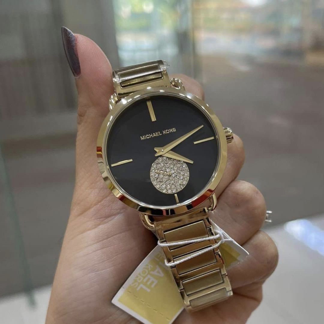 MK PORTIA GOLD BLACK DIAL AUTHENTIC WATCH, Women's Fashion, Watches ...