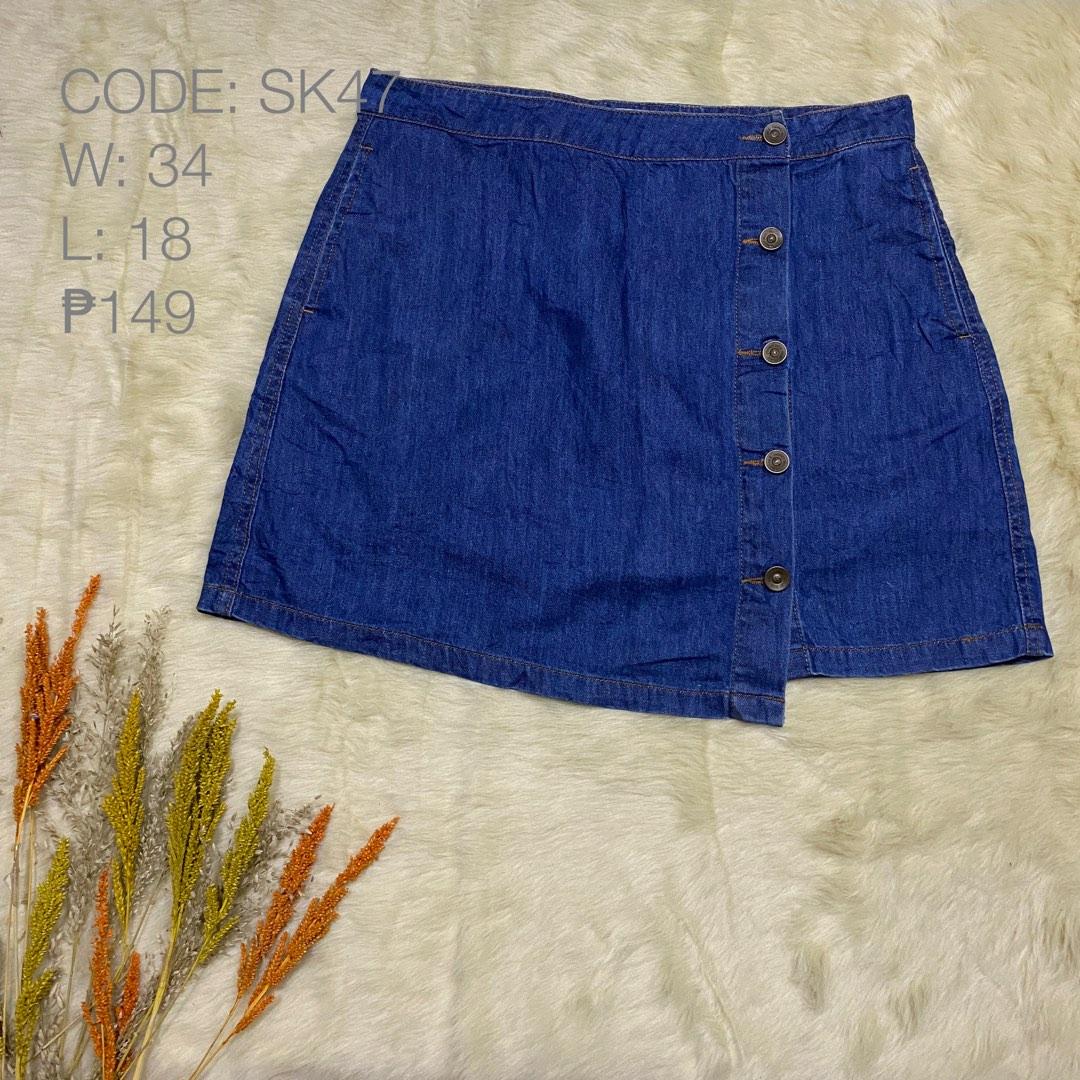 Overlapping Button Down Denim Skirt (Dark), Women's Fashion, Bottoms ...