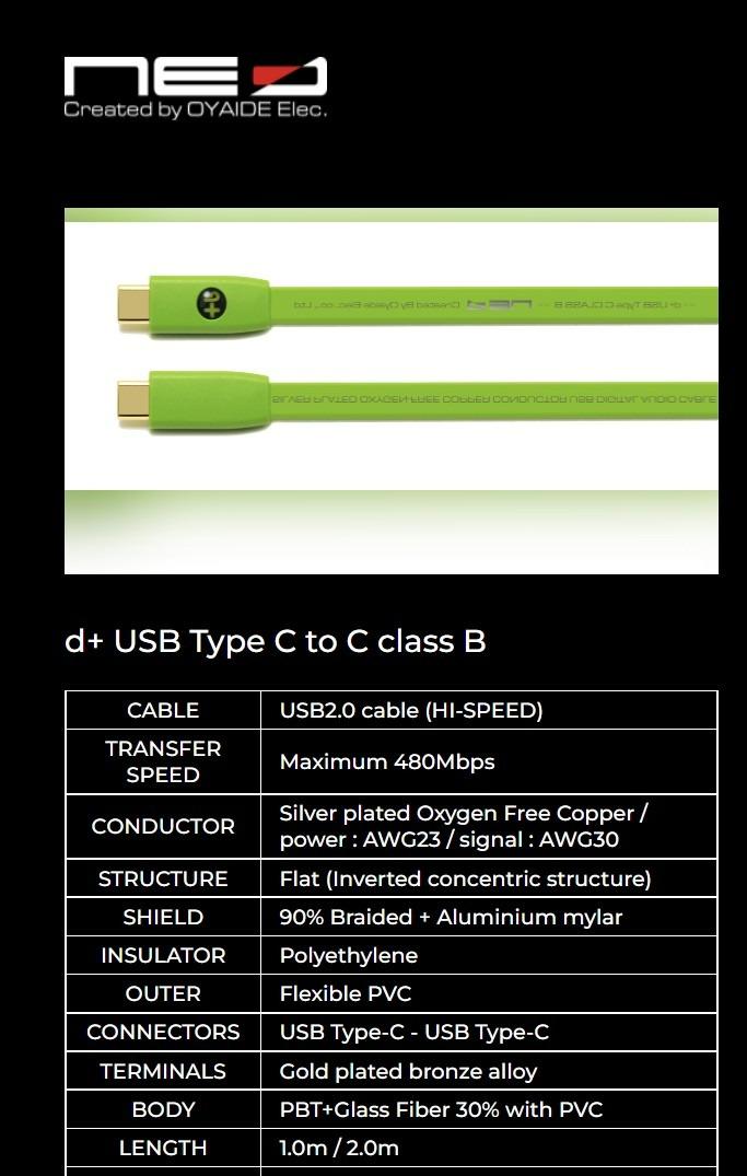 Oyaide NEO d+ USB Type-C to C Cable for Hi-fi Audio - 1-Meter Length (3 ...