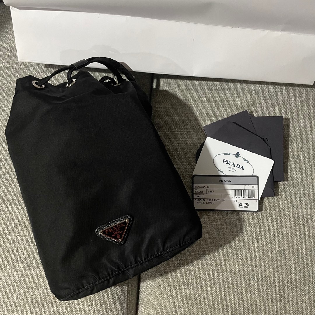 Prada Black Bucket Pouch, Luxury, Bags & Wallets on Carousell