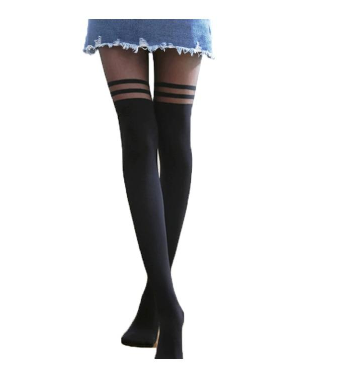 Sexy Knee Sheer Double Tights Stripe over, Women's Fashion, Watches ...