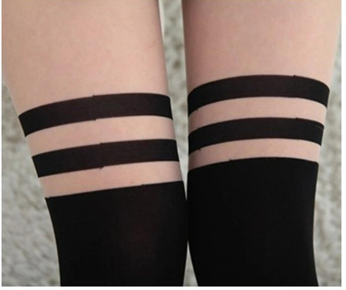 Sexy Knee Sheer Double Tights Stripe over, Women's Fashion, Watches ...