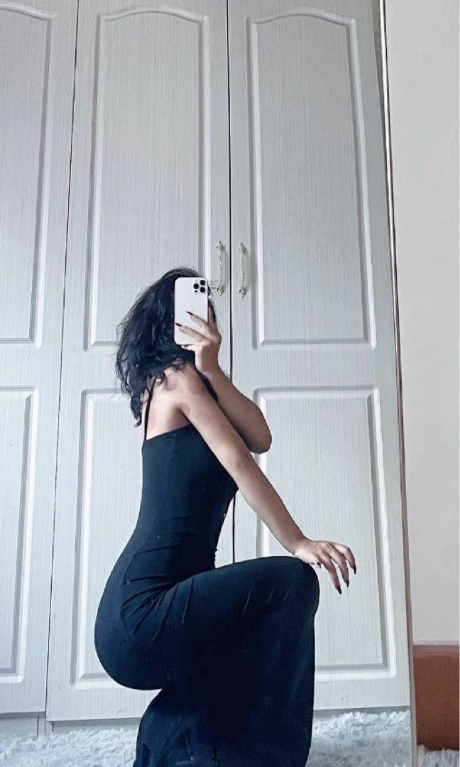 skims long bodycon black maxi full length tight dress formal, Women's ...