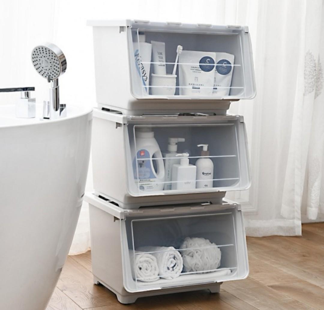 Stackable boxes with clear plastic opening, Furniture & Home Living ...