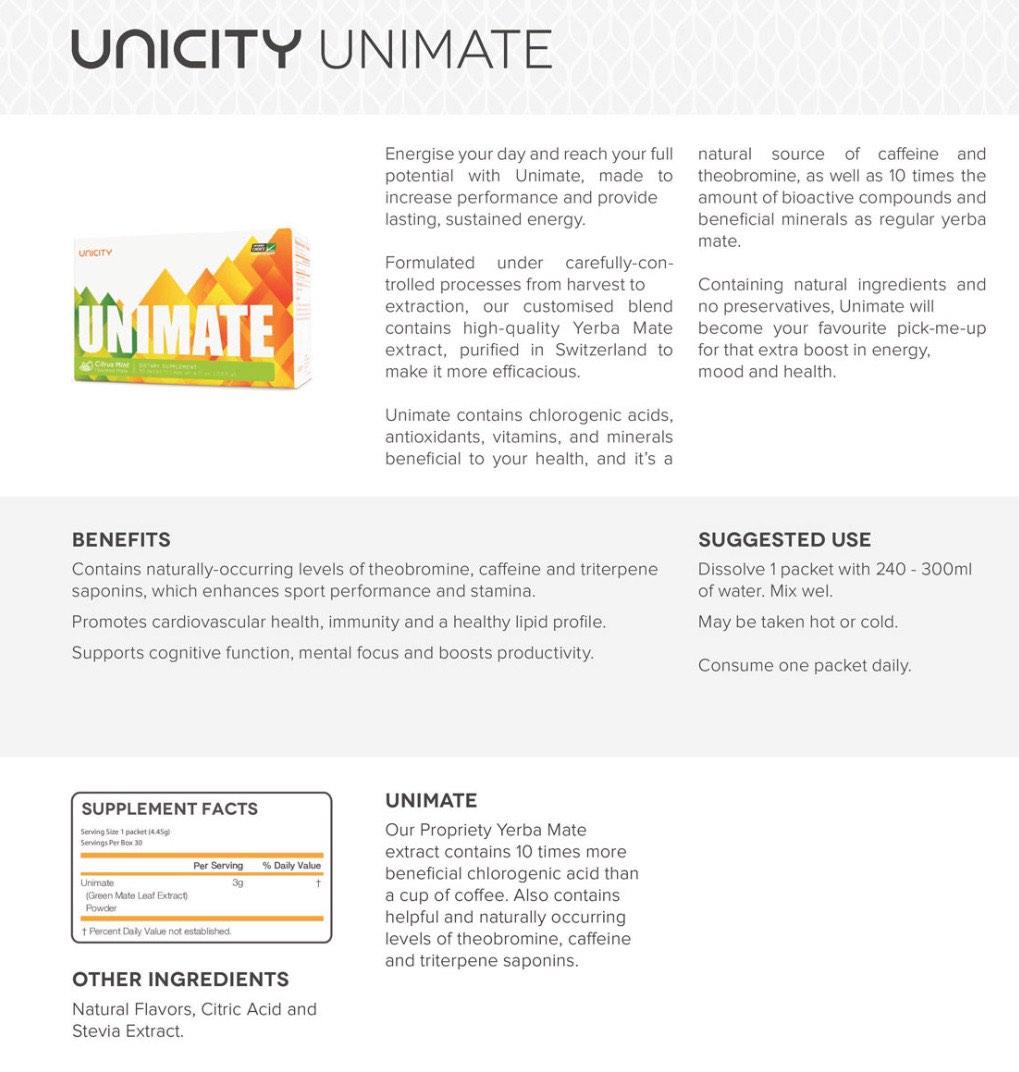 Unicity Unimate - Original/Lemon/Lemon Ginger, Health & Nutrition ...
