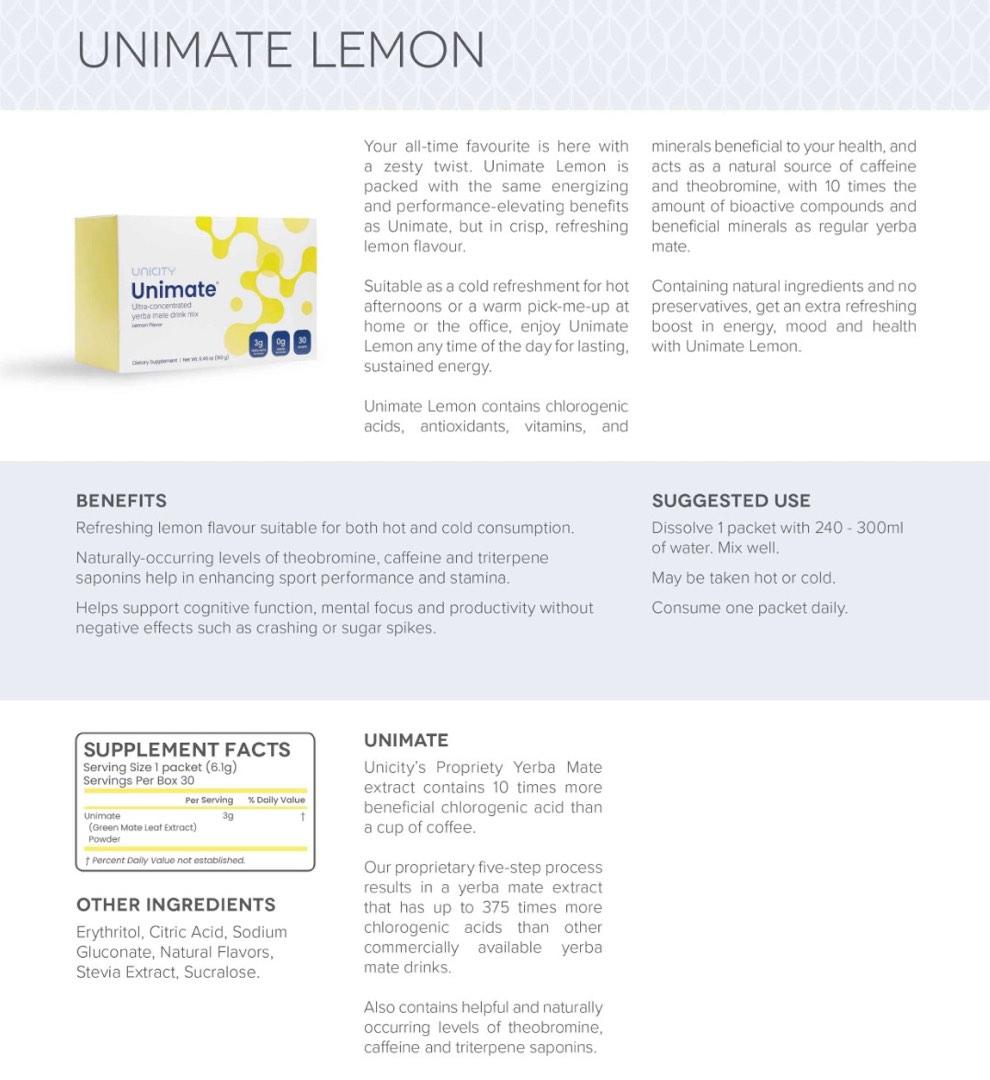Unicity Unimate - Original/Lemon/Lemon Ginger, Health & Nutrition ...