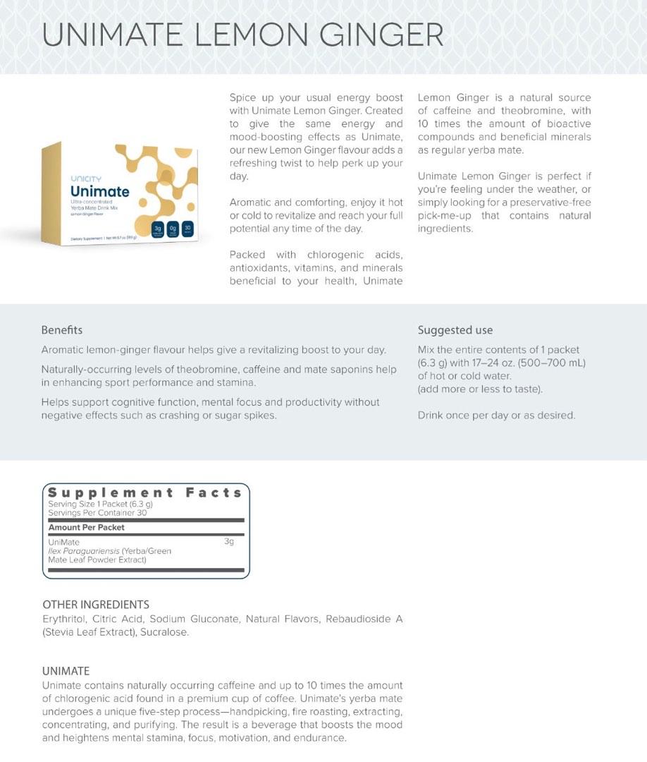 Unicity Unimate - Original/Lemon/Lemon Ginger, Health & Nutrition ...