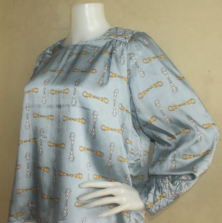 ZARA Chain Link Blue Satin/Silk Like Top Blouse, Women's Fashion, Tops ...