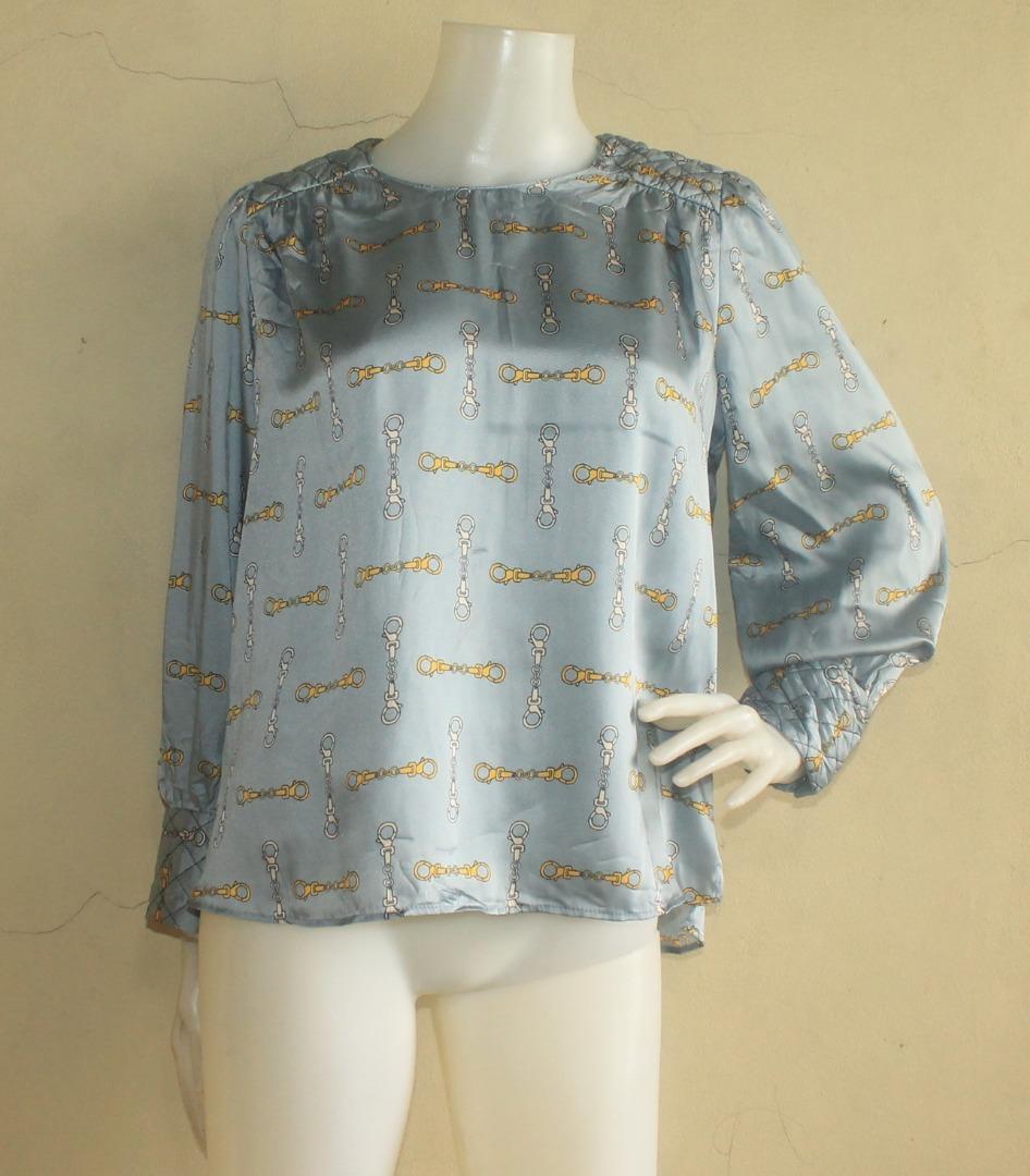 ZARA Chain Link Blue Satin/Silk Like Top Blouse, Women's Fashion, Tops ...