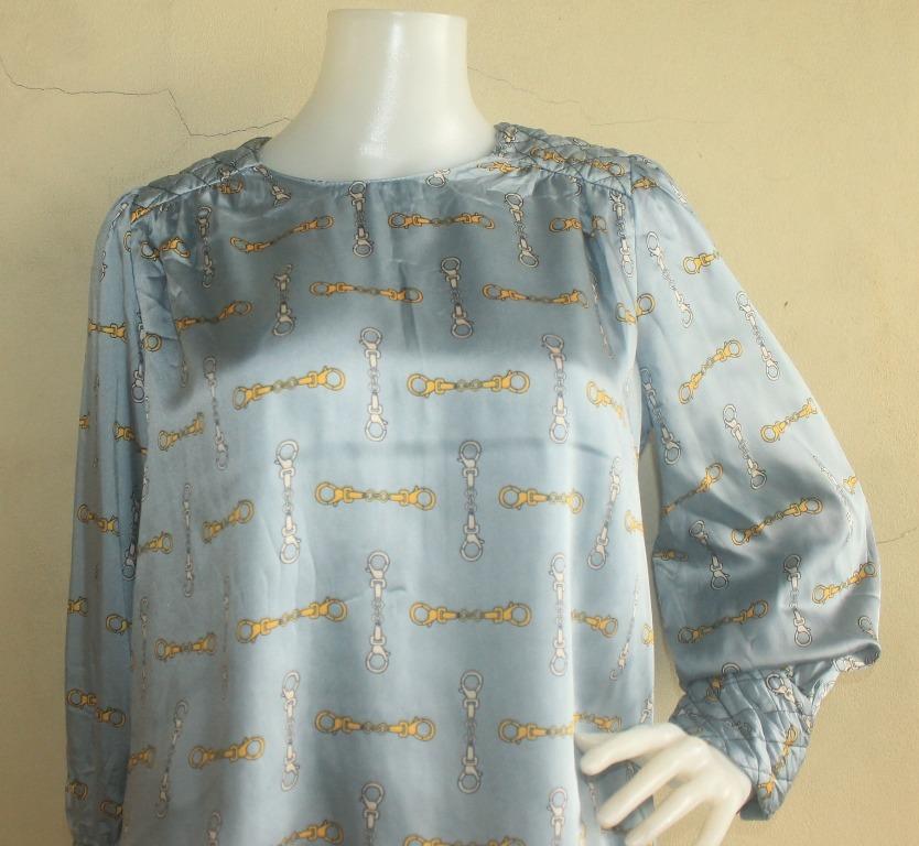 ZARA Chain Link Blue Satin/Silk Like Top Blouse, Women's Fashion, Tops ...