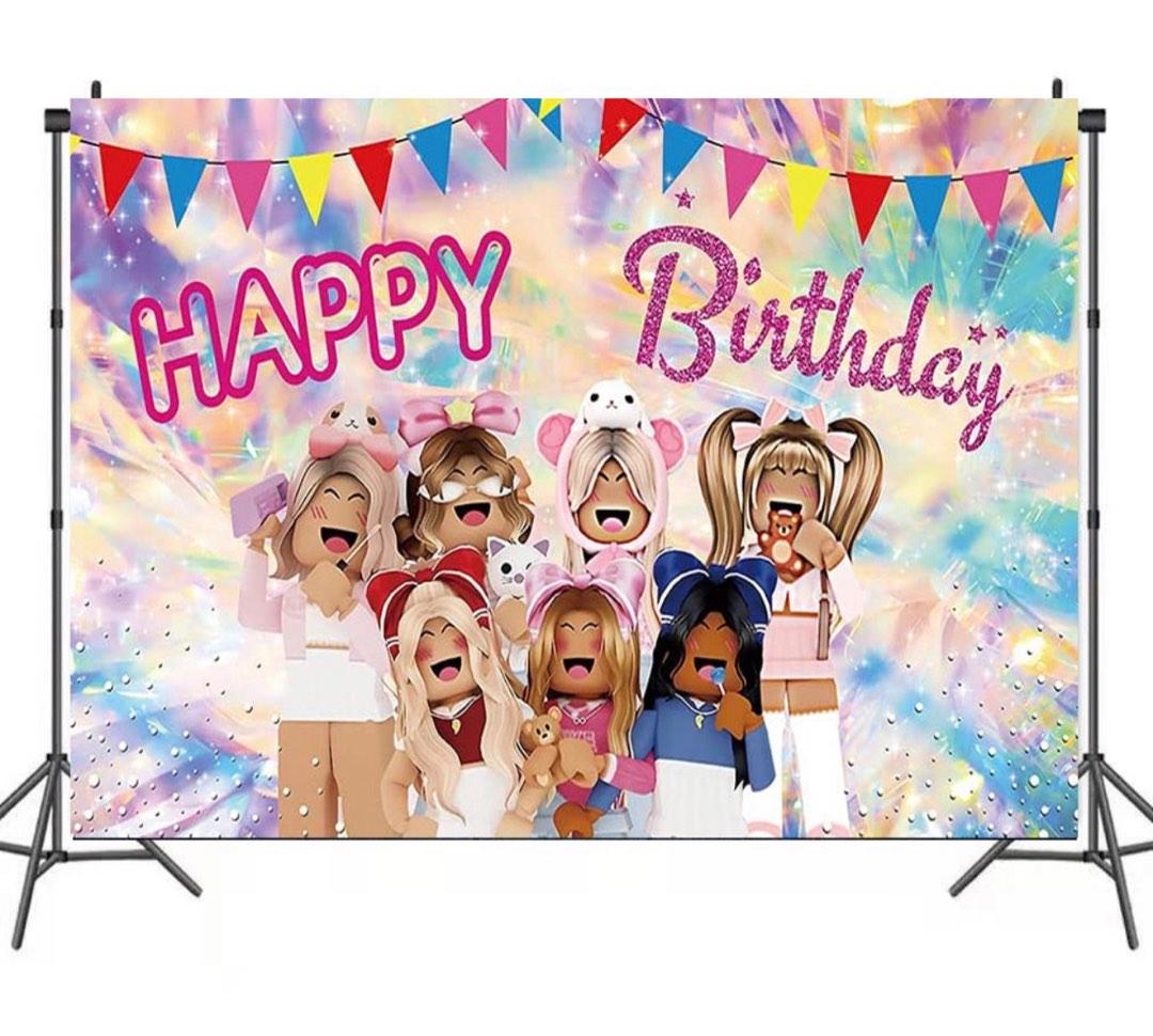 150x100cm Pink Roblox Happy Birthday Backdrop Photography Vinyl Poster ...
