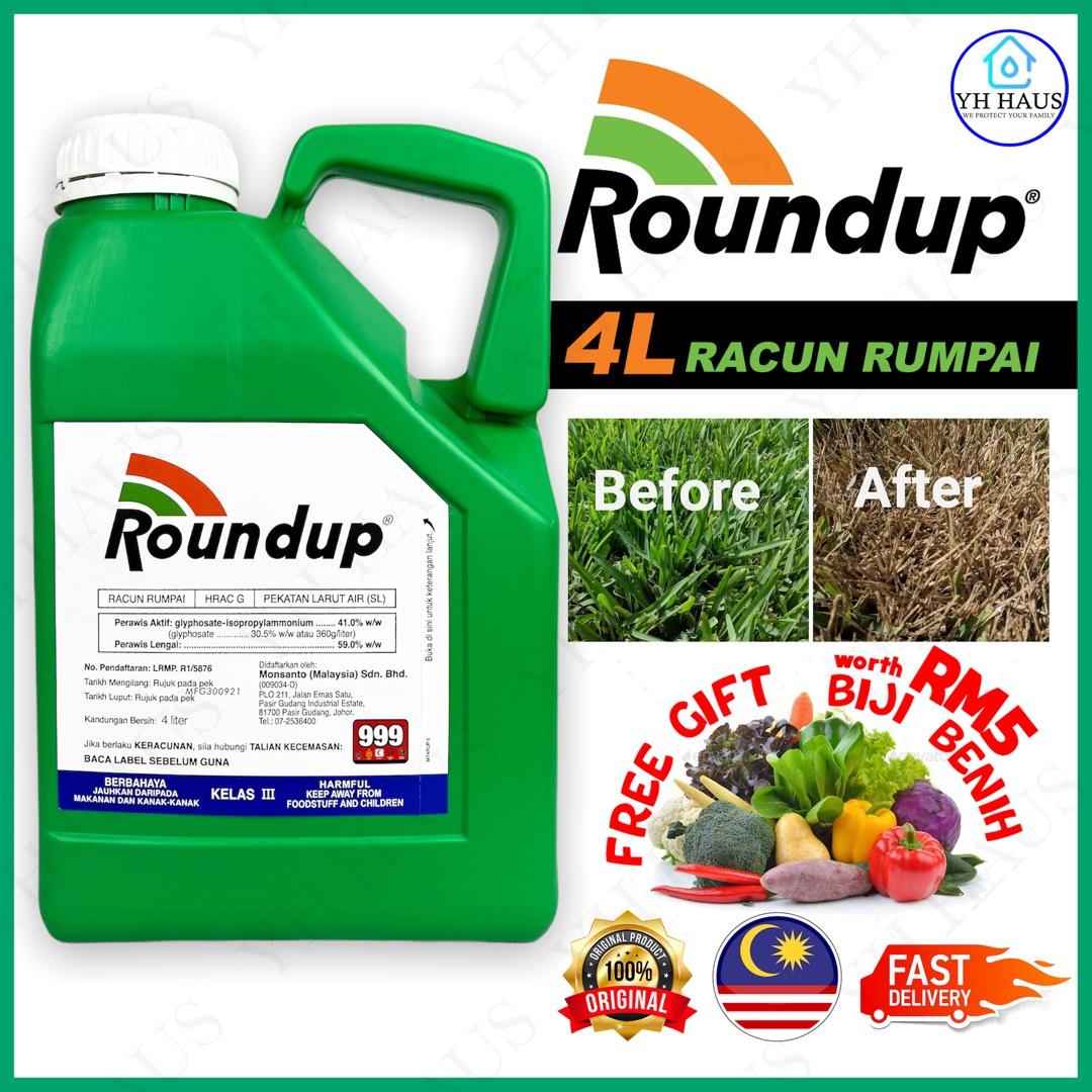 4L ROUNDUP Glyphosate 41% Weed Killer (Racun Rumput Lalang/Ubat rumput ...