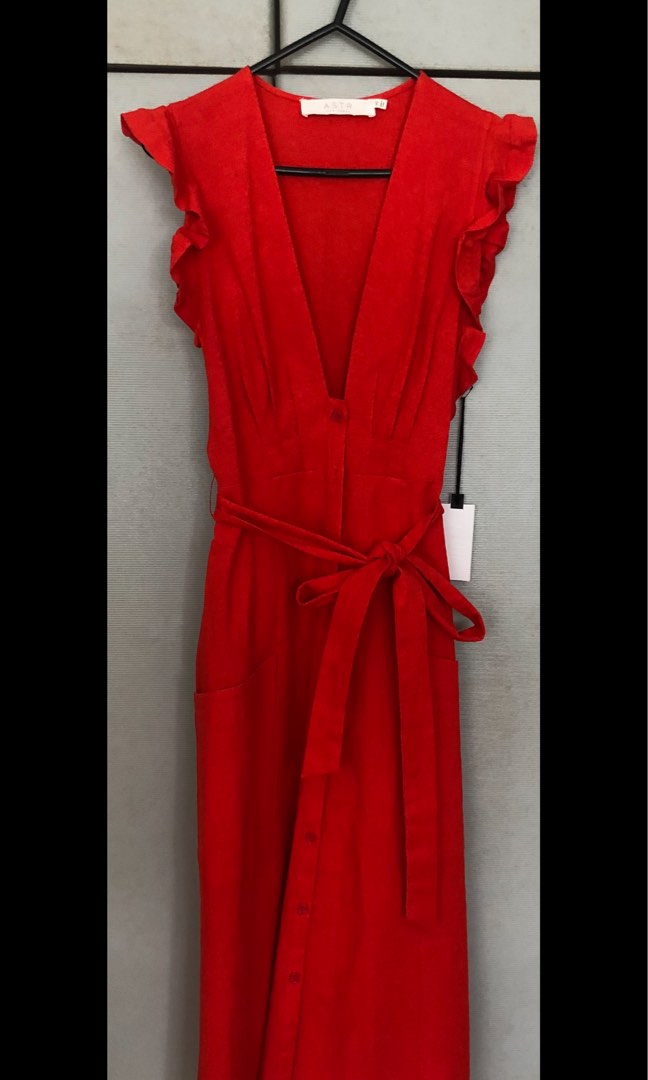 ASTR Red Midi Linen dress, Women's Fashion, Dresses & Sets, Dresses on ...
