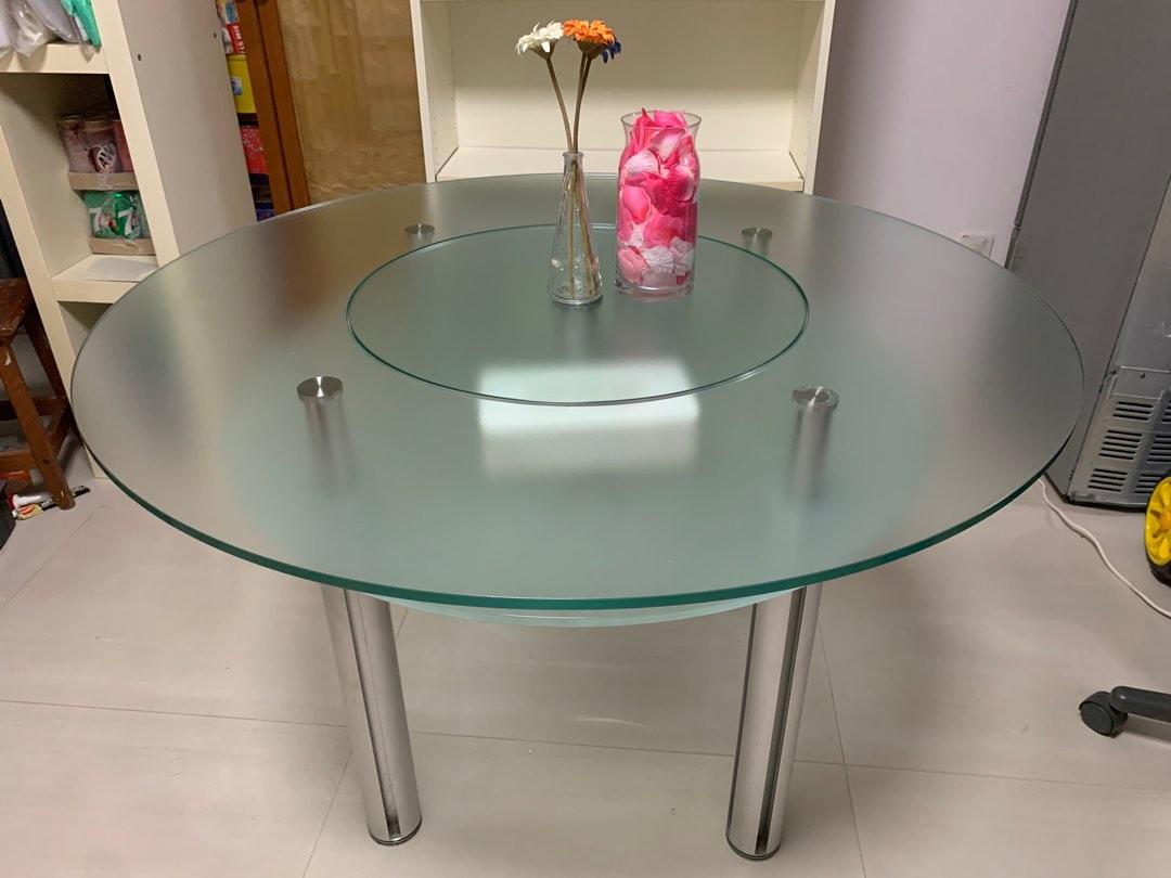 Beautiful Designer Matt Glass Round Dining Table With Center Turnaround ...