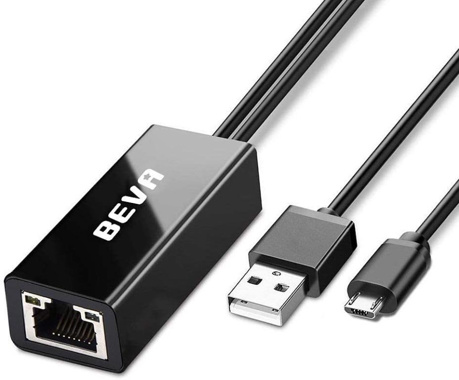 BEVA Chromecast and TV Stick Ethernet Adapter Micro USB to RJ45 LAN ...