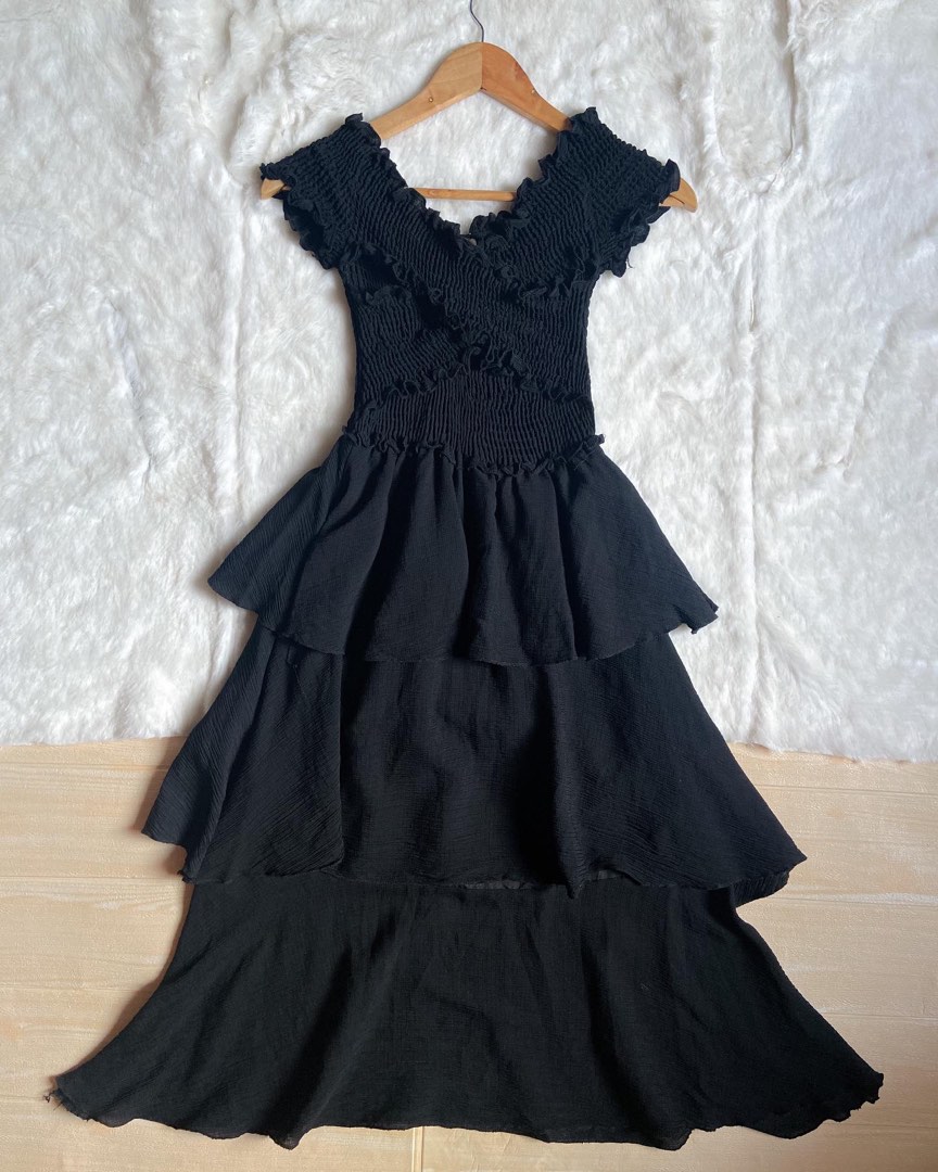 Black ruffles maxi dress, Women's Fashion, Dresses & Sets, Dresses on ...