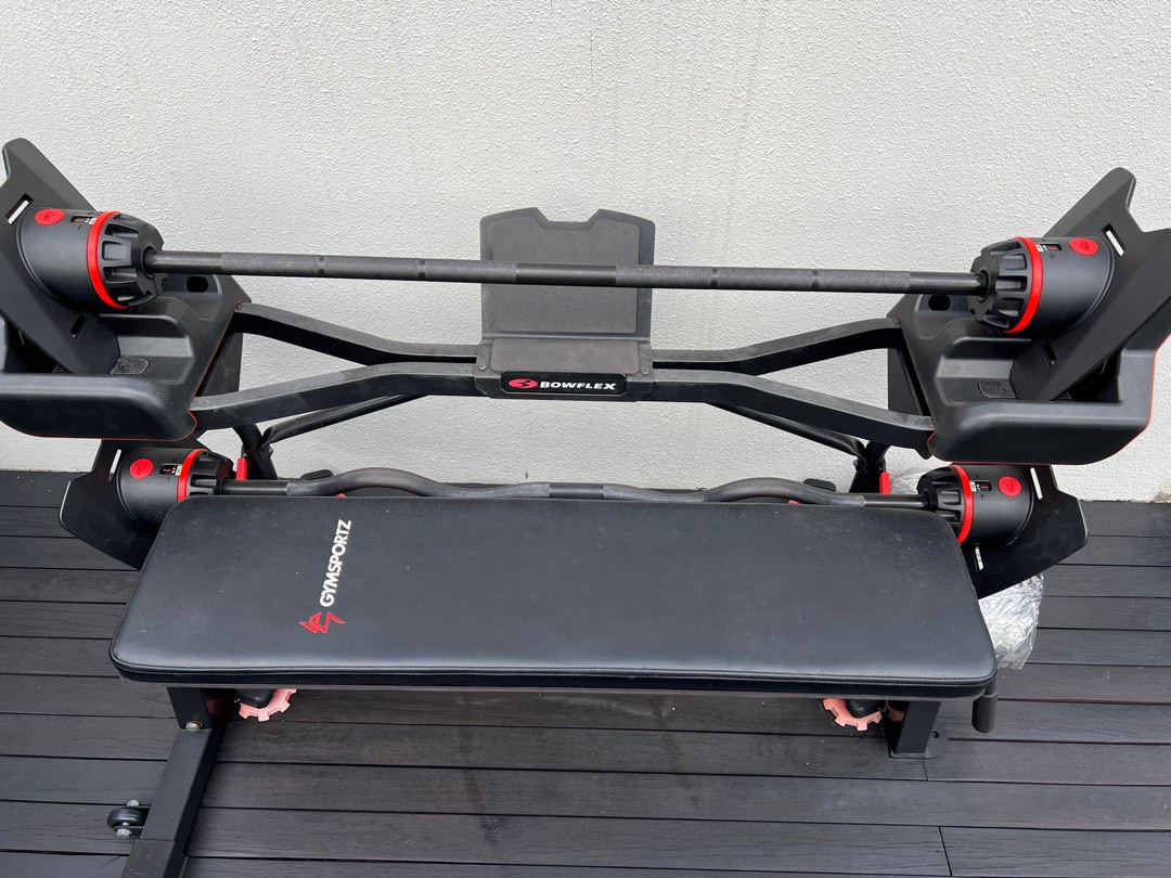 BOWFLEX SELECTTECH 2080 BARBELL WITH CURL BAR + STAND + 18 KG UPGRADE ...