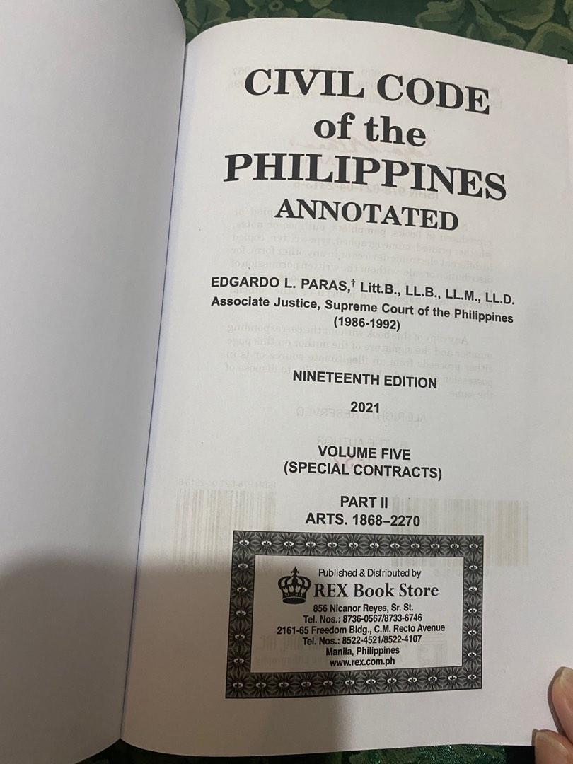 Civil Code Annotated Volume V Part II Special Contracts Arts 1868-2270 ...